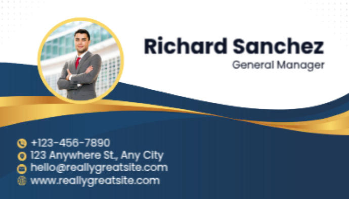 Blue and Gold Modern General Manager Rounded Business Card Template ...