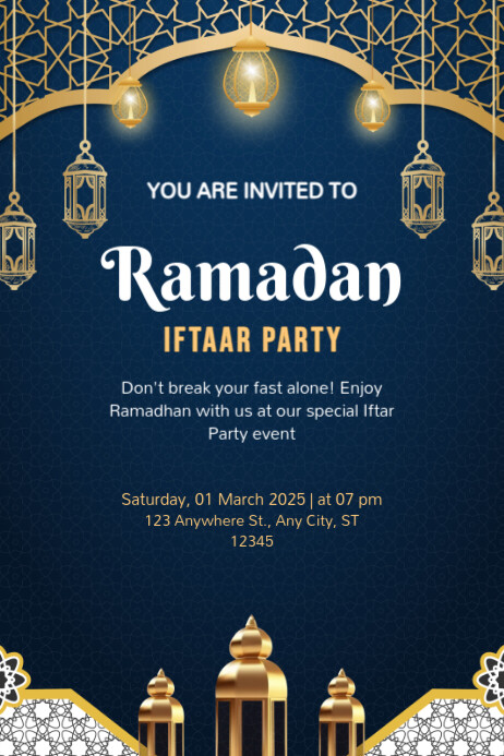Blue And Gold Modern Ramadan Iftar Party Invitation Template | PosterMyWall