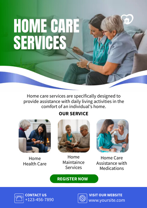 Blue and Green Modern Home Care Service Flyer Templat | PosterMyWall