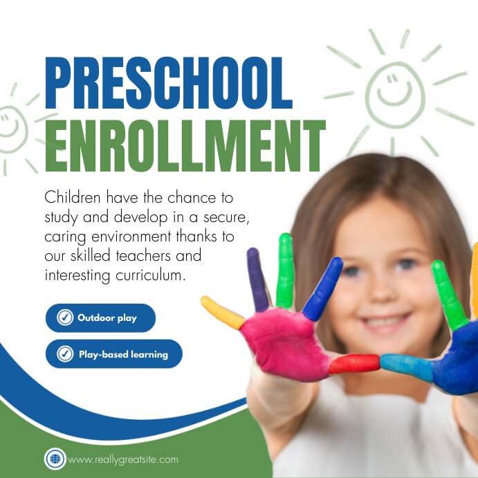 Blue and Green Modern Preschool Enrollment In Template | PosterMyWall