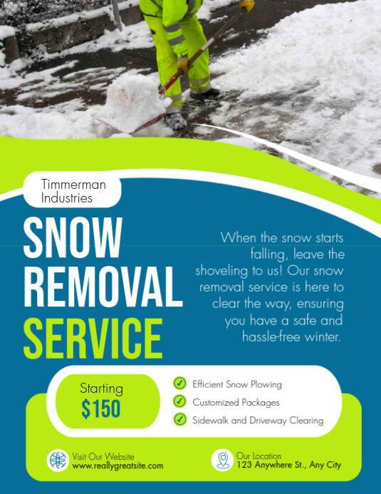 Blue and Green Modern Snow Removal Service Flyer Template | PosterMyWall