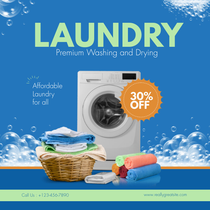 Blue And Light Sage Modern Laundry Service In Template | PosterMyWall