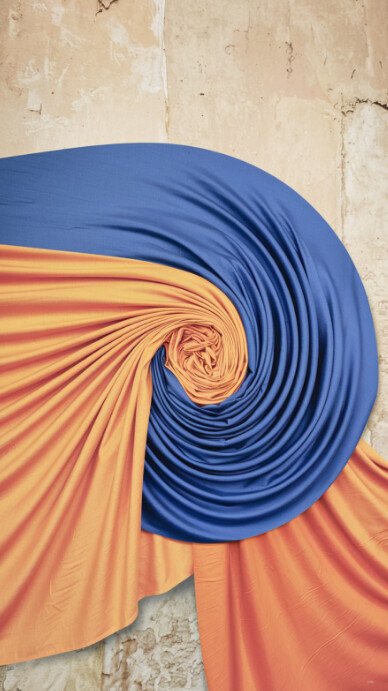 Plantilla de Blue and orange color cotton fabric decoration on a ...