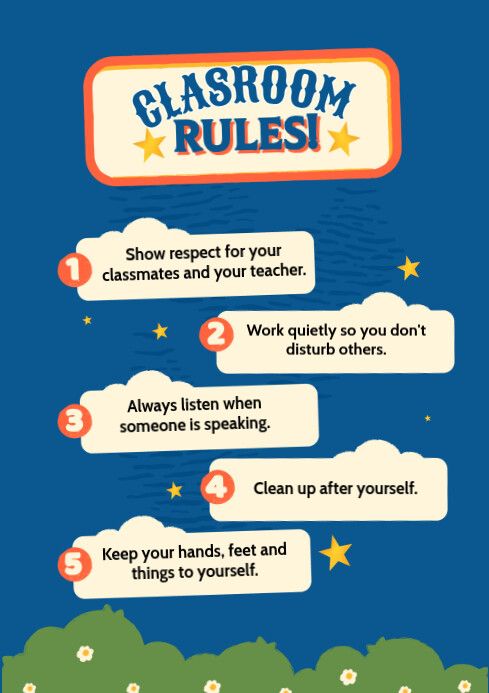 Copy of Blue and Orange Funny Classroom Rules Poster | PosterMyWall