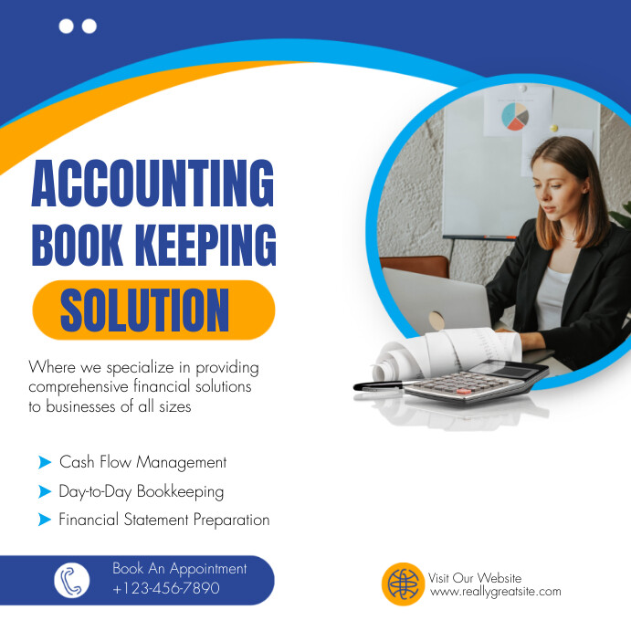 Blue and Orange Modern Accounting and Bookkee Template | PosterMyWall