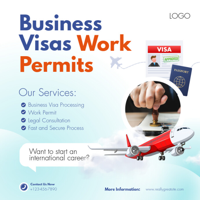 Blue and Orange Modern Business Visas Work Permits Instagram Post ...