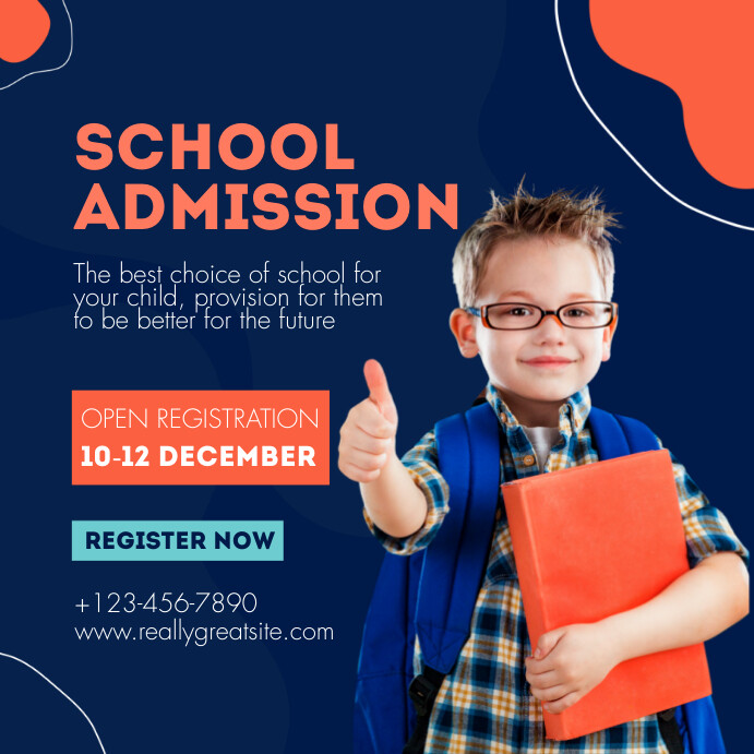 Blue and Orange Modern Child School Admission Template | PosterMyWall
