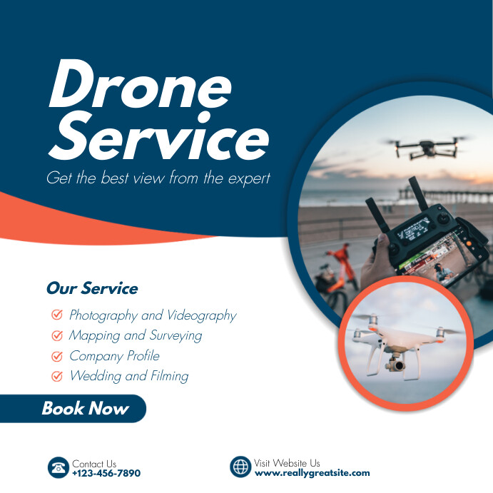 Blue And Orange Modern Drone Services Instagr Template | PosterMyWall