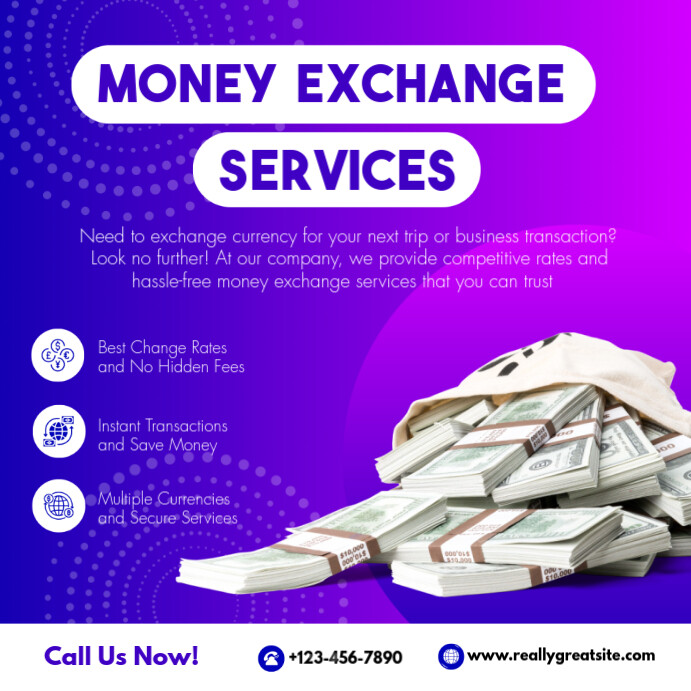 Copy of Blue and Purple Modern Money Exchange Services Instagram Post ...
