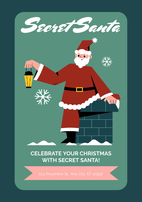 Blue and Red Illustrated Secret Santa Party Template | PosterMyWall