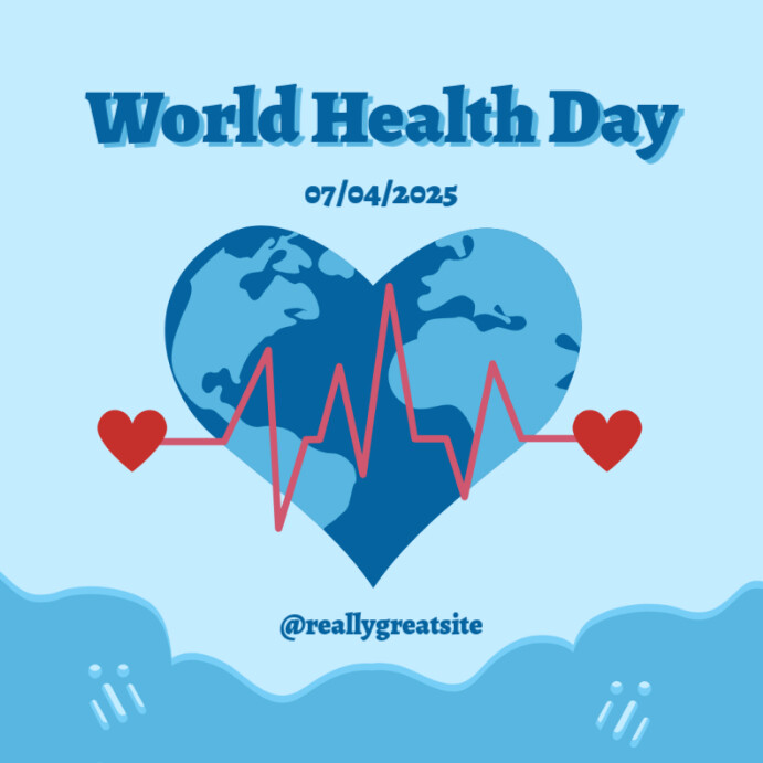 Blue and Red Illustrated World Health Day Facebook Post Square Template ...