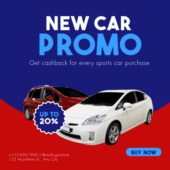 Blue and Red Minimalist Car Promo Instagram Post Templat | PosterMyWall