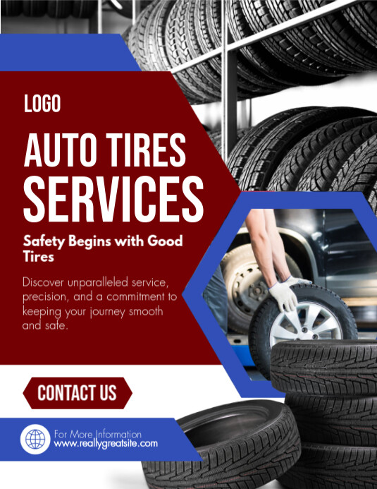 Blue and Red Modern Auto Tires Services Flyer Templat | PosterMyWall