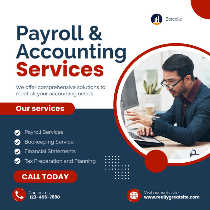 Blue And Red Modern Payroll And Accounting Service Instagram Post ...