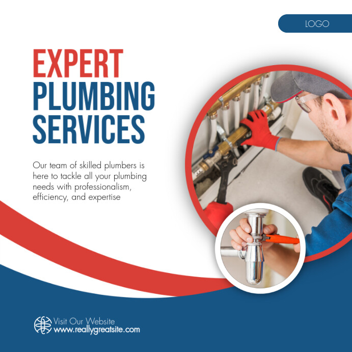 Blue and Red Modern Plumbing Services Instagr Template | PosterMyWall