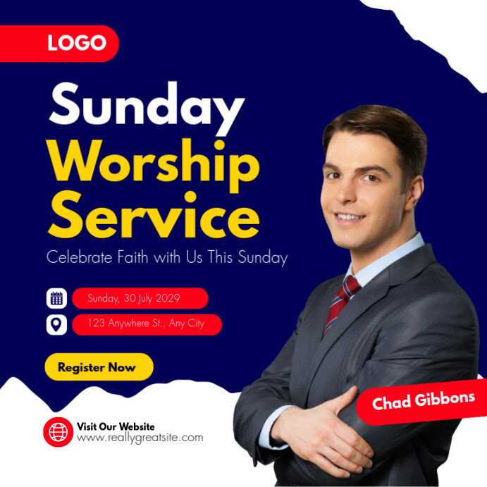 Plantilla de Blue and Red Modern Sunday Worship Service Instagram Post ...