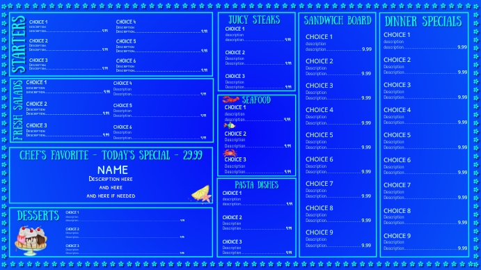 Copy of Blue and Turquoise Full Menu Digital Template | PosterMyWall