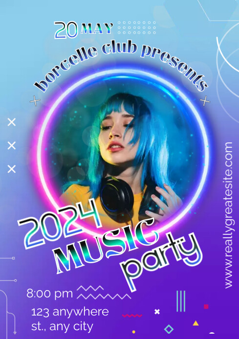 Blue and Violet Modern Music Party Flyer Template | PosterMyWall