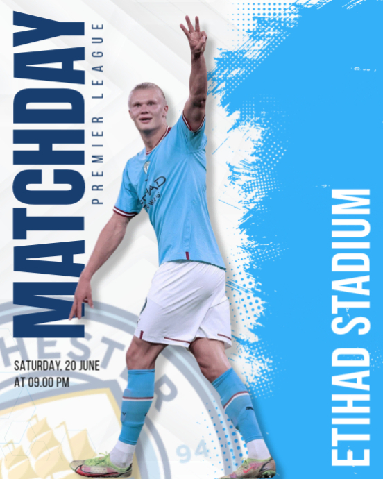 Blue And White Erling Haaland Manchester City Matchday Football Poster ...