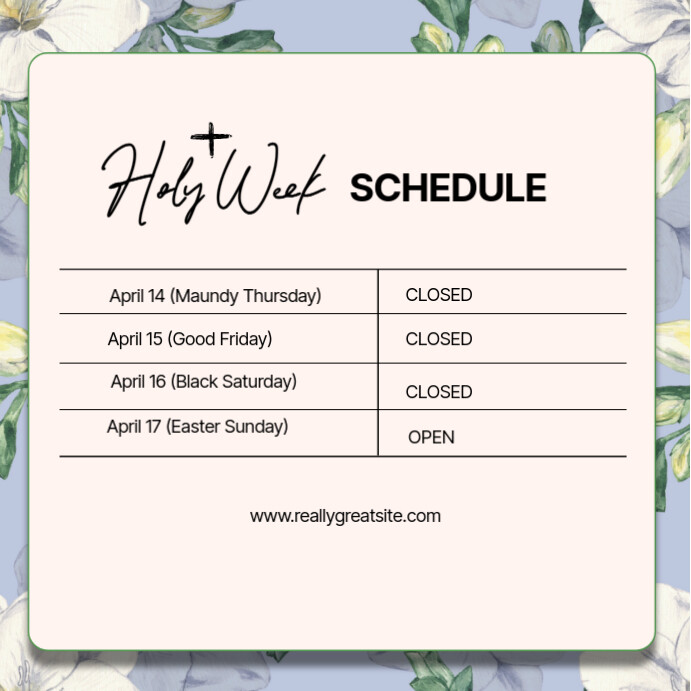 Blue and White Floral Holy Week Schedule Instagram Post Template ...