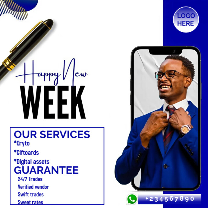 Blue and white happy new week design Template | PosterMyWall