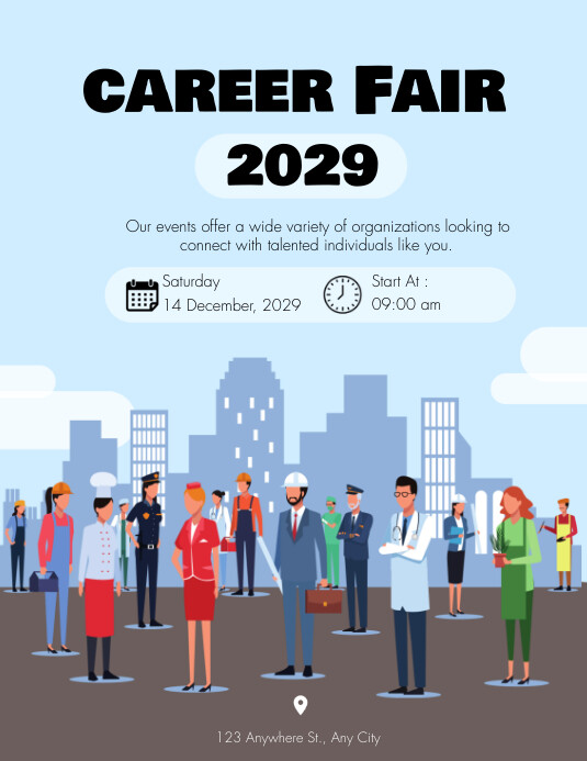 Blue And White Illustration Career Fair 2024 Templat | PosterMyWall