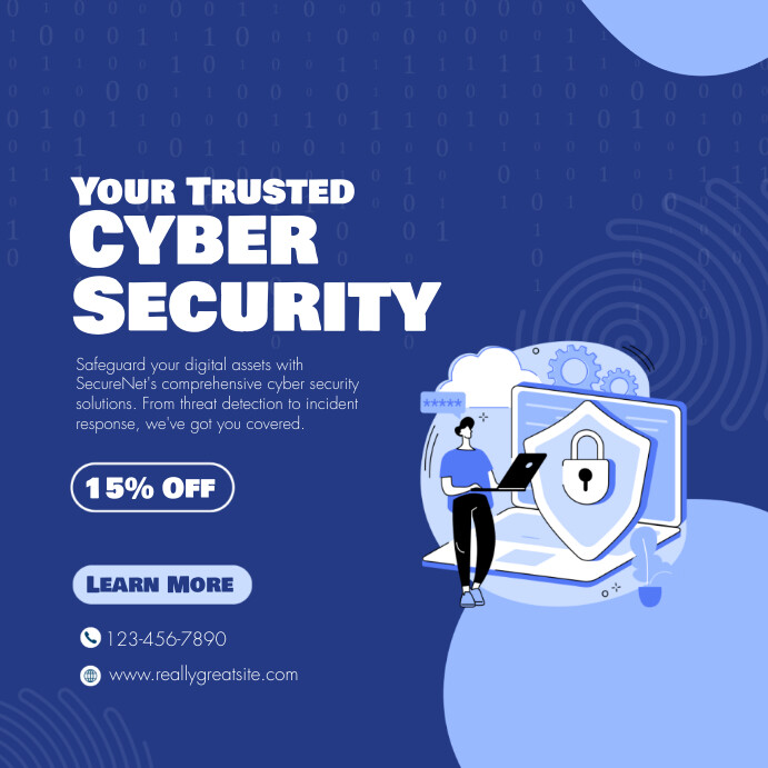 Blue And White Illustration Your Trusted Cybe Template | PosterMyWall