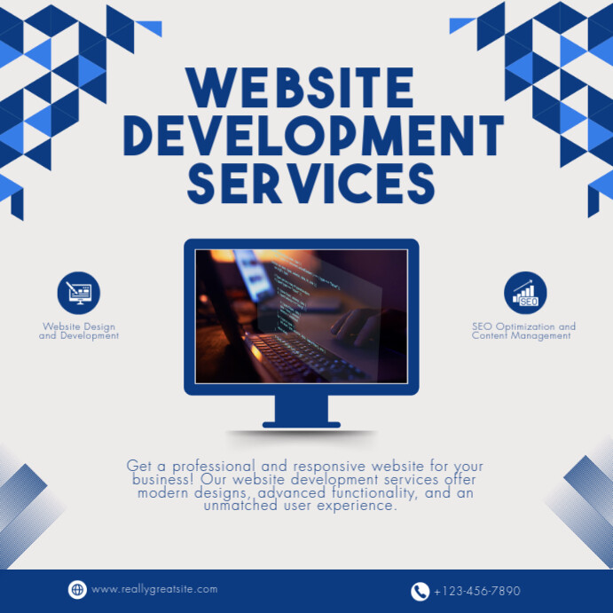 Blue And White Illustrative Website Developme Templat | PosterMyWall