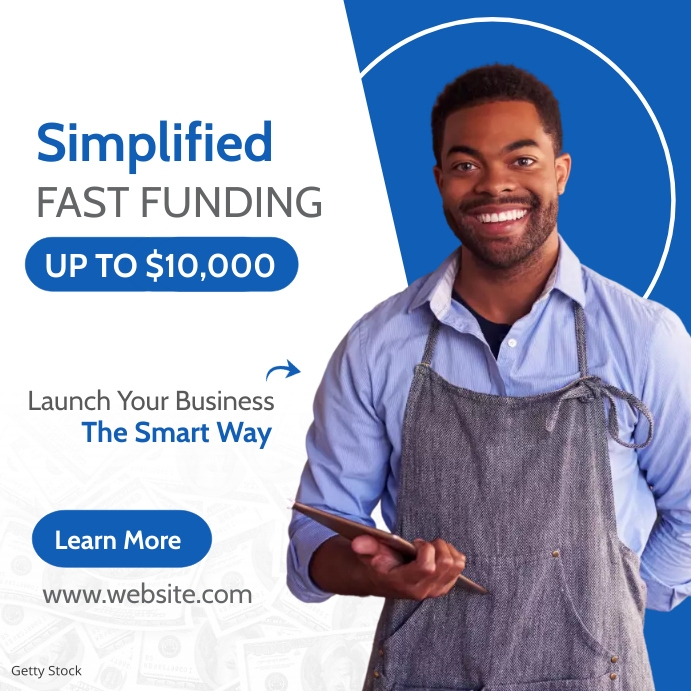 blue and white loans advertisement Template | PosterMyWall