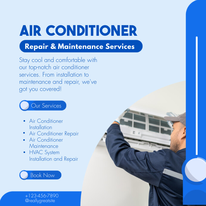 Blue And White Modern Air Conditioner Repair Template | PosterMyWall