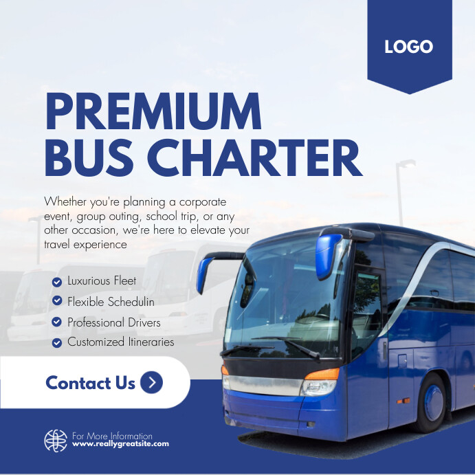 Blue and White Modern Bus Charter Services In Template | PosterMyWall