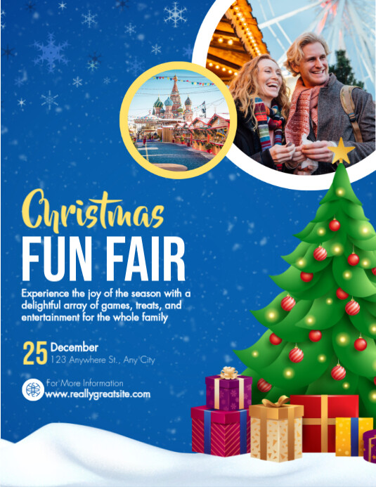 Blue and White Modern Christmas Fun Fair Flyer Template | PosterMyWall