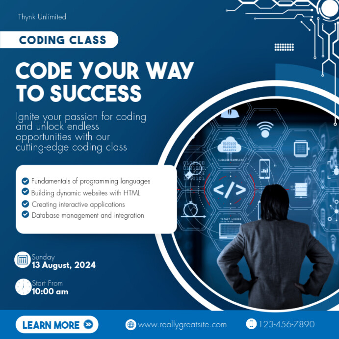 Copy of Blue And White Modern Coding Class Instagram Post | PosterMyWall
