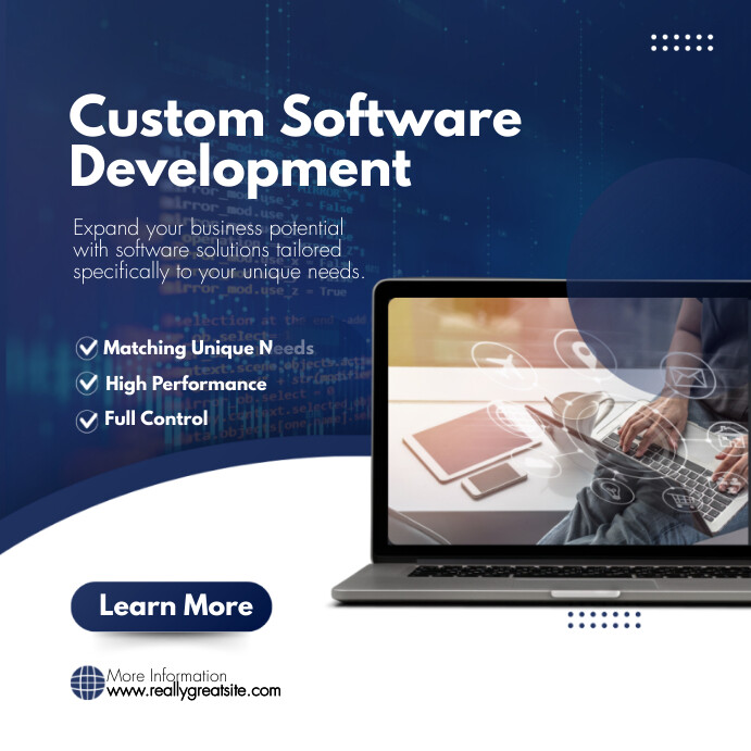 Modèle Blue and White Modern Custom Software Develop | PosterMyWall