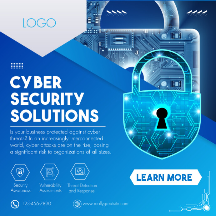 Blue And White Modern Cyber Security Solutions Instagram Post Template ...