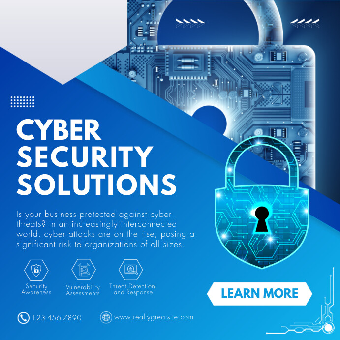 Blue And White Modern Cyber Security Solution Template | PosterMyWall