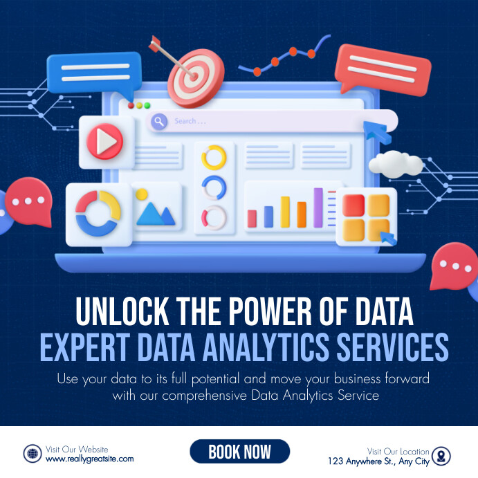Blue and White Modern Data Analytics Services Template | PosterMyWall