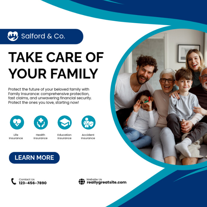 Blue and White Modern Family Insurance Instagram Post Template ...