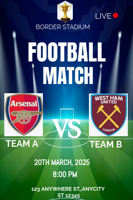 Blue and white modern football match poster Template | PosterMyWall