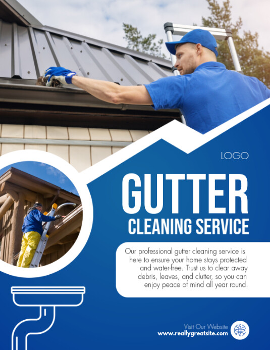 Blue and White Modern Gutter Cleaning Service Flyer Template | PosterMyWall