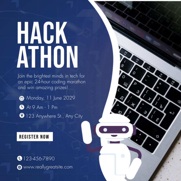 Blue And White Modern Hackathon Facebook Post Template | PosterMyWall