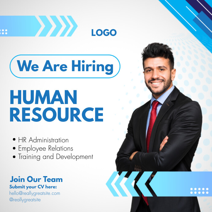 Copy of Blue And White Modern Hiring Human Resources | PosterMyWall