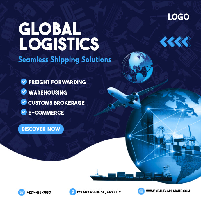 Blue and White Modern Illustrative Logistics Template | PosterMyWall