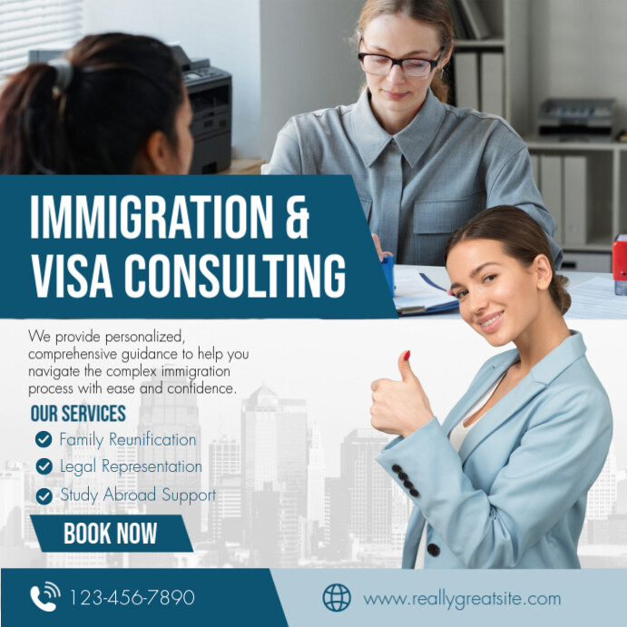 Blue And White Modern Immigration And Visa Consulting Instagram Post ...