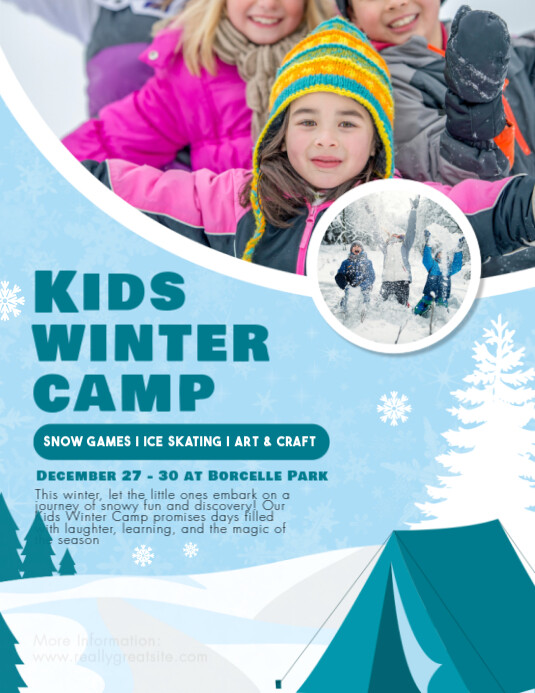 Blue and White Modern Kids Winter Camp Flyer Templat | PosterMyWall