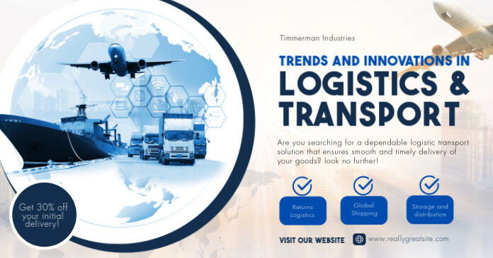 Blue and White Modern Logistics & Transport Facebook Ad Template ...