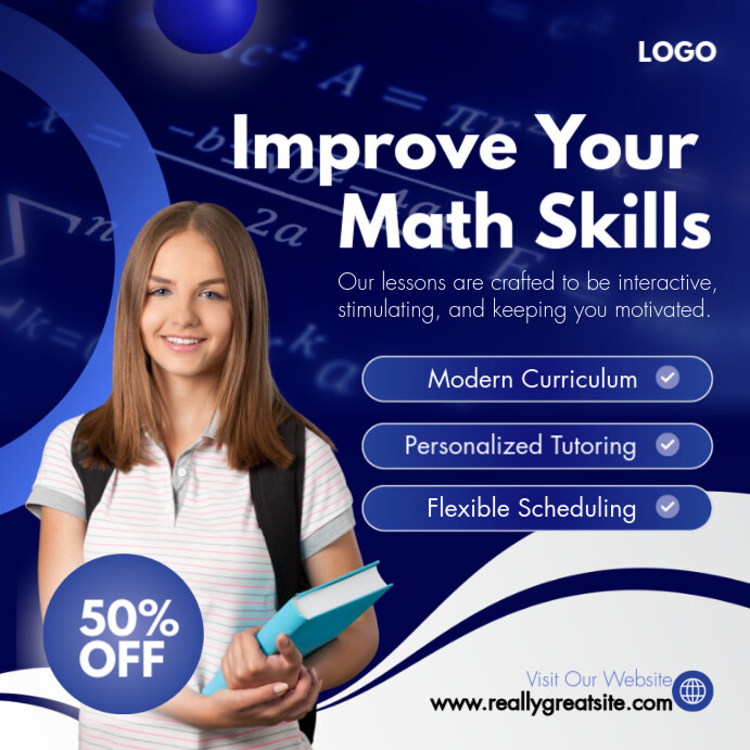 Blue and White Modern Math Course Instagram Post Template | PosterMyWall