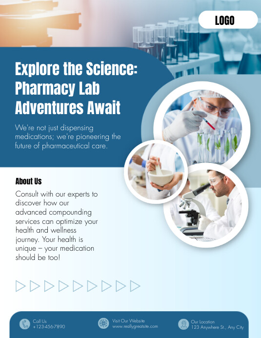 Blue and White Modern Pharmacy Lab Flyer Template | PosterMyWall