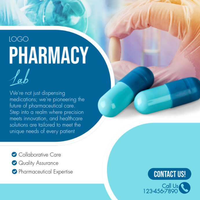 Blue and White Modern Pharmacy Lab Instagram Template | PosterMyWall