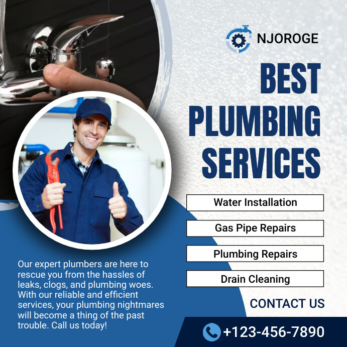 Copy of Blue and White Modern Plumbing Service Poster | PosterMyWall